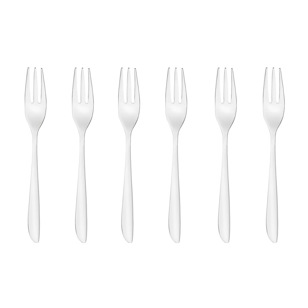 6 cake forks set , Mirror Steel, Leaf, Sambonet
