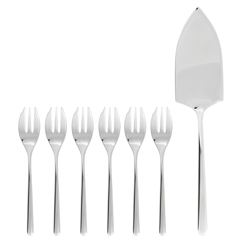 6 cake forks set and cake server, Mirror Steel, Linear, Sambonet