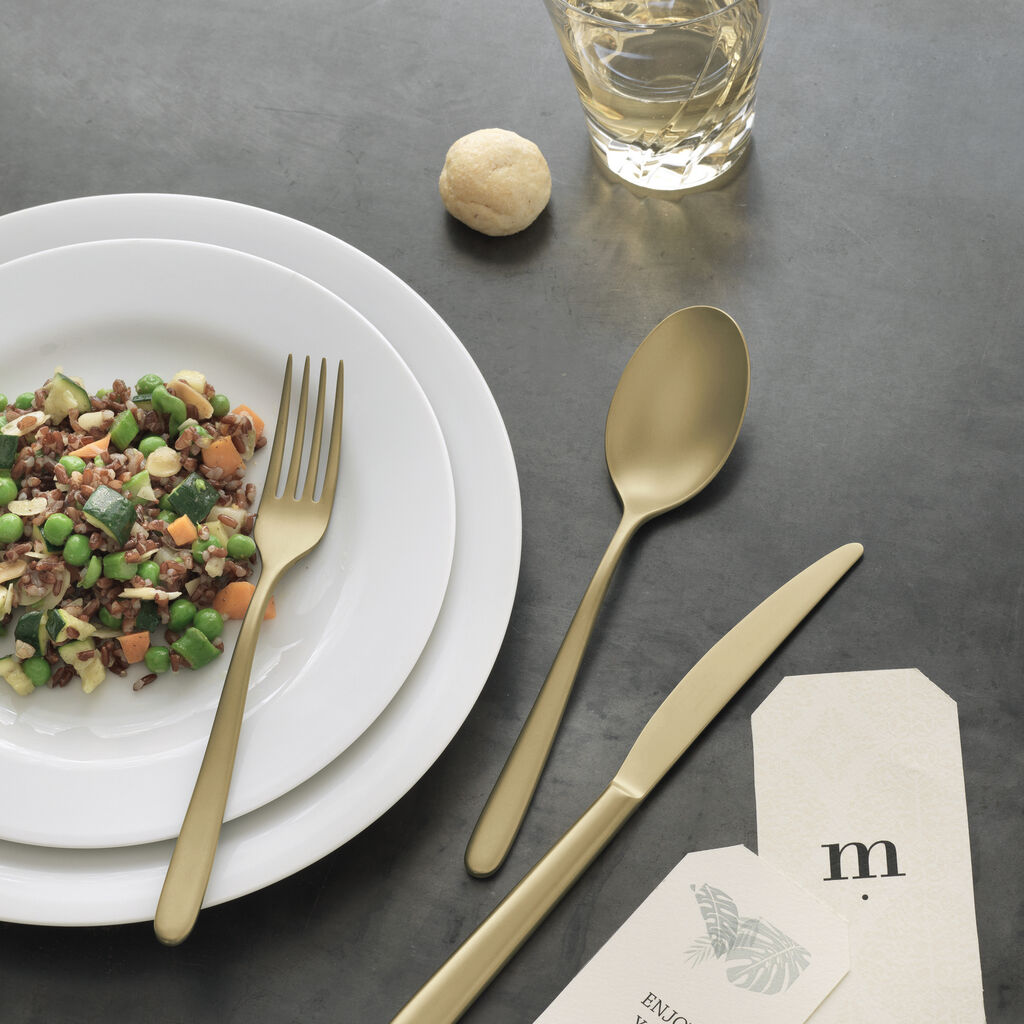 Serving spoon , PVD Antico Antique PVD Champagne, Hannah, Sambonet