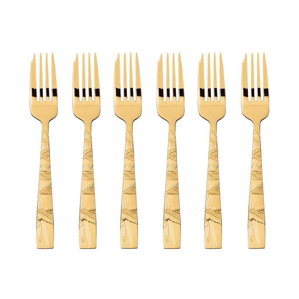 6 cake forks set , PVD Mirror PVD Gold, Jungle, Sambonet